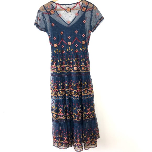 Sundance | Dresses | Sundance Embroidered Flower Midi Boho Navy Dress ...